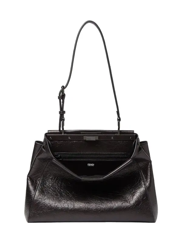 Fendi My Peekaboo Medium Crackled Black Leather Bag - [black]